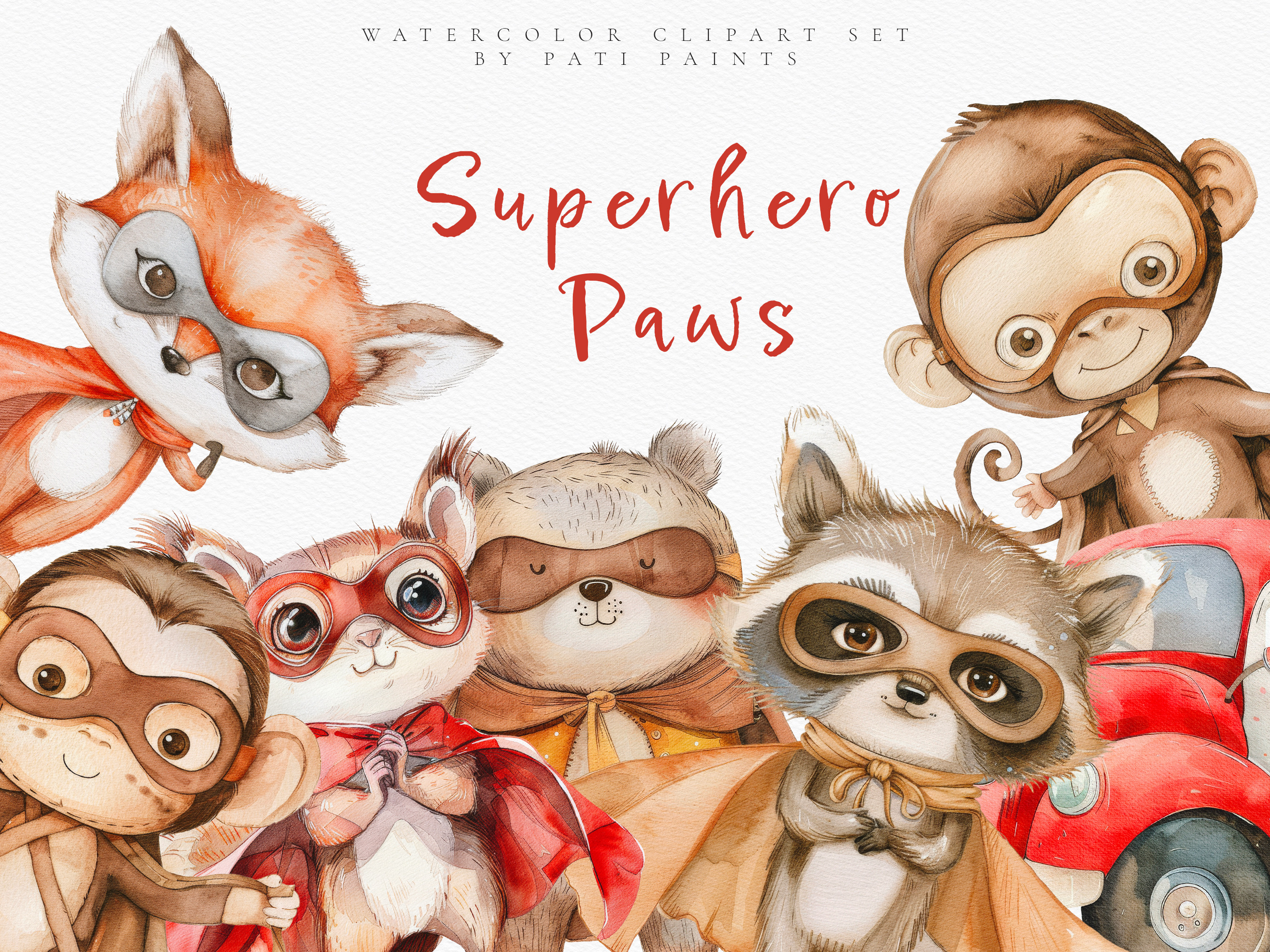 Watercolor Superhero Clipart Bundle for Kids