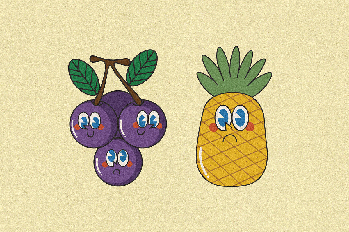 Retro Cartoon Fruits Illustration, an Object Illustration by The Good Store