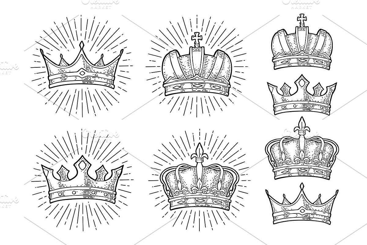 Four crowns engrave, a Decorative Illustration by MoreVector