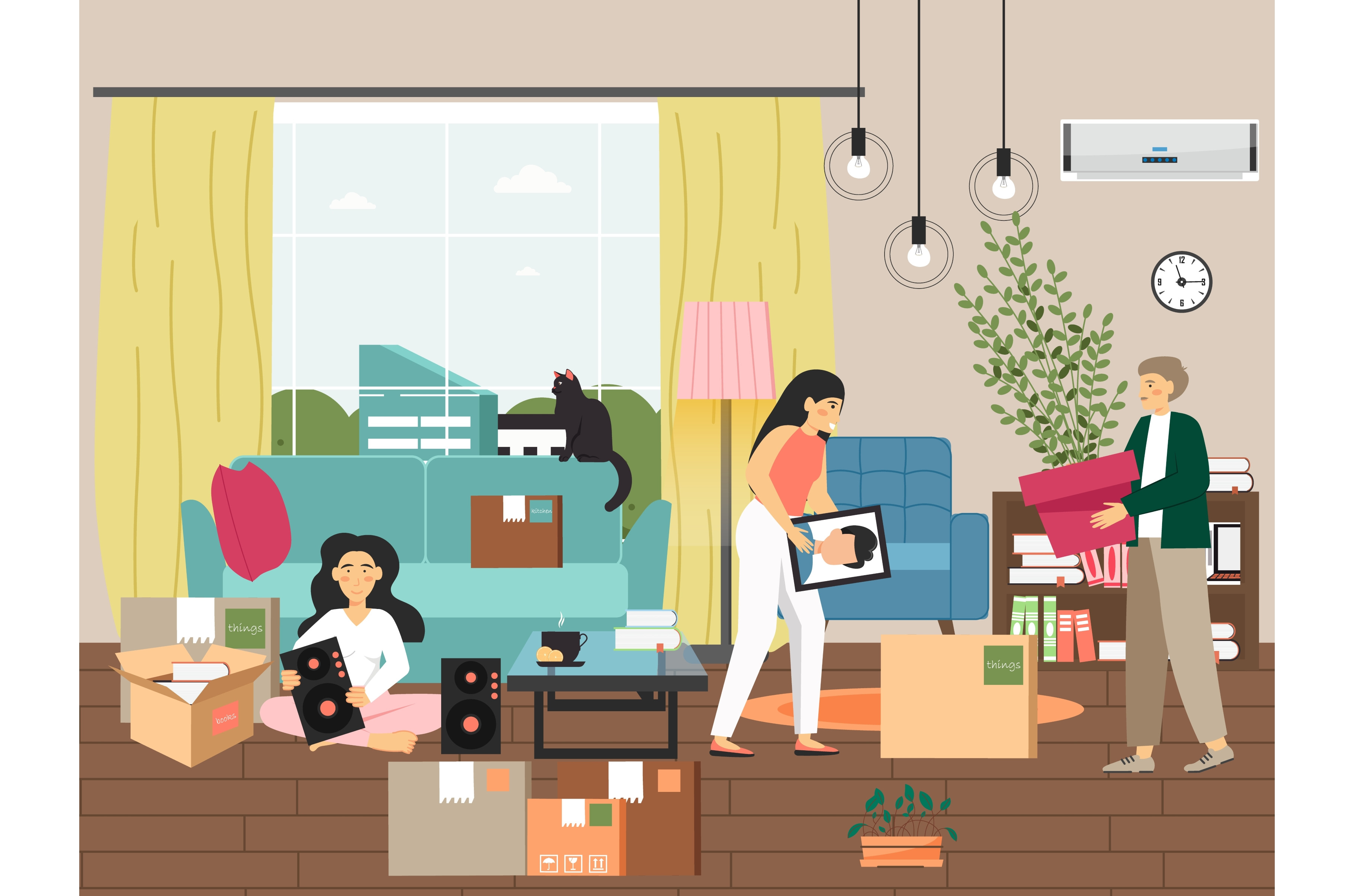 Happy family moving to new home, an Object Graphic by vectorpointstudio
