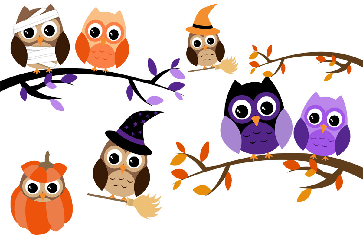 Halloween Owls Clip Art Set, an Illustration by Nagore Rodriguez Design