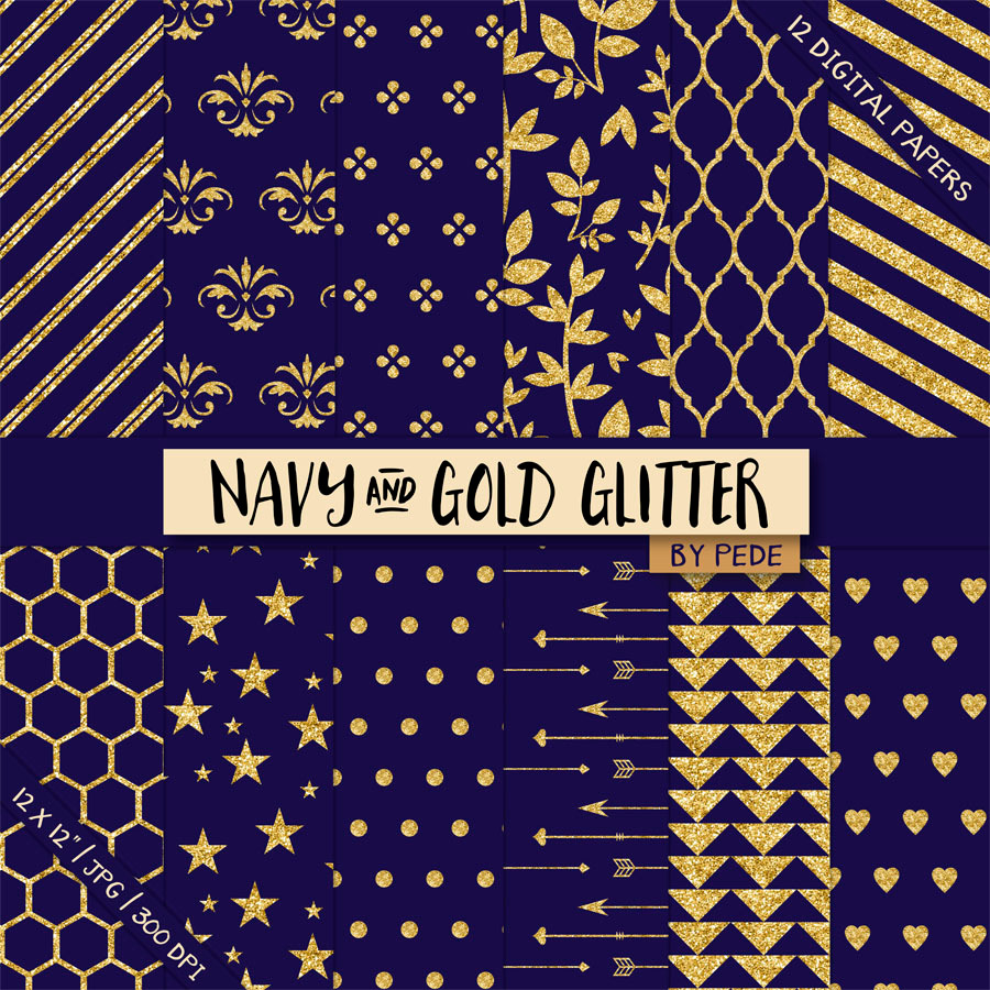 Navy blue and gold glitter., a Pattern Graphic by PeDe Designs ...