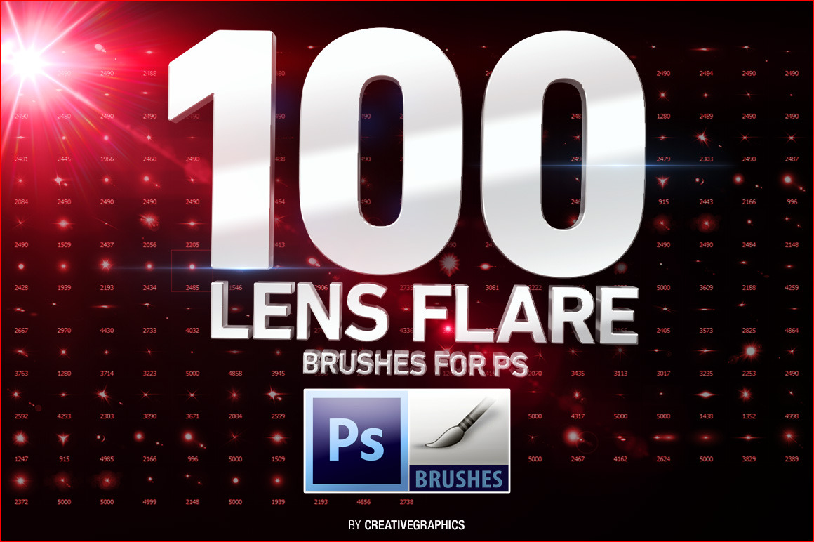 100 Lens Flare Brushes for Photoshop, a Brush Add-On by Creative Graphics
