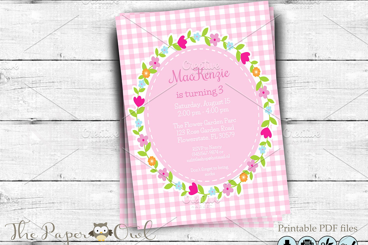 Pink Flower Party invitation, an Invitation Template by ThePaperOwl ...