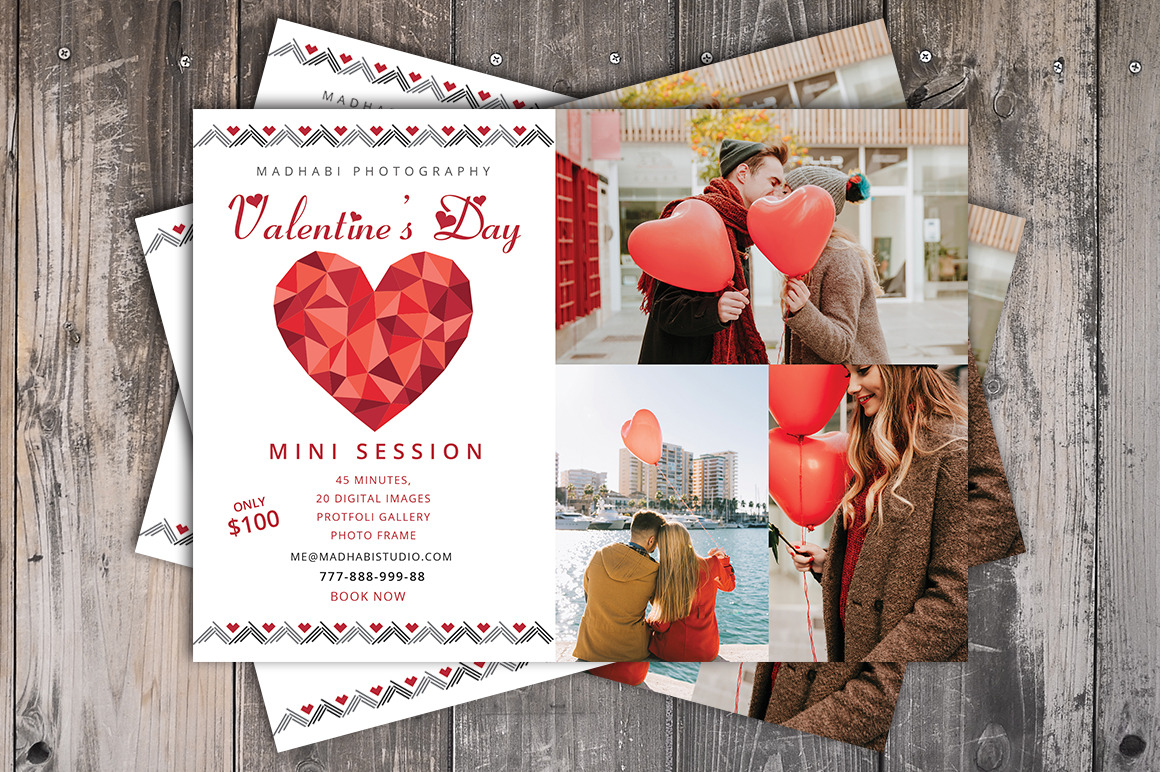 Valentine Day Mini Session Card, a Card Template by Madhabi Studio