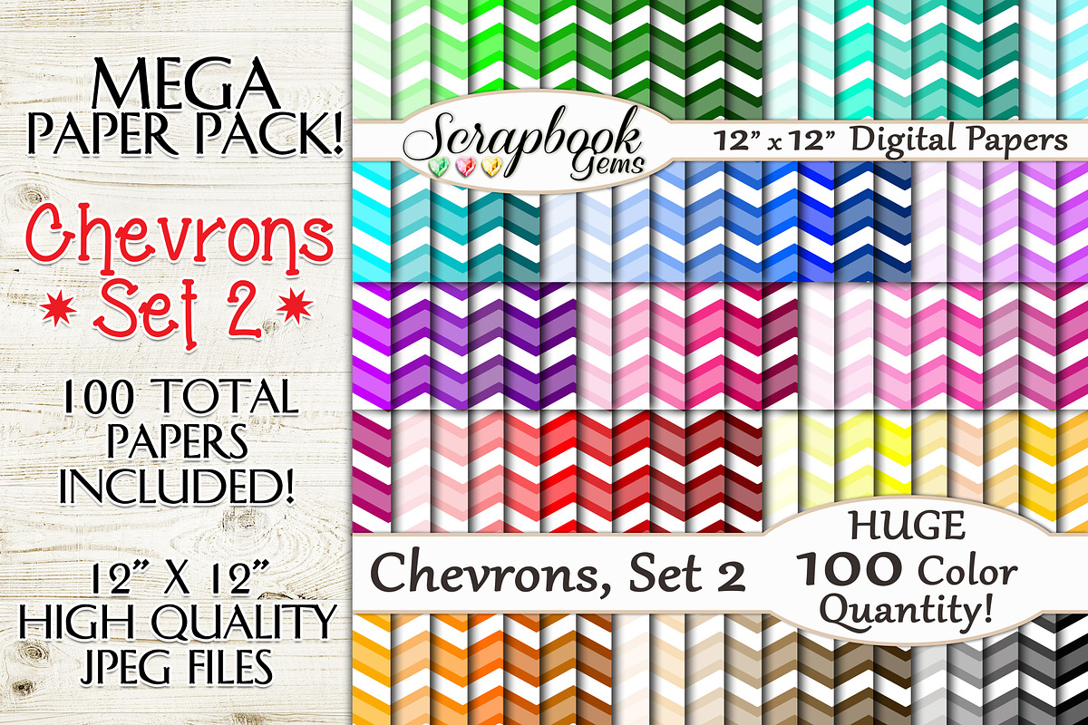 100 Color Chevron Papers, Set 2, a Pattern Graphic by Scrapbook Gems