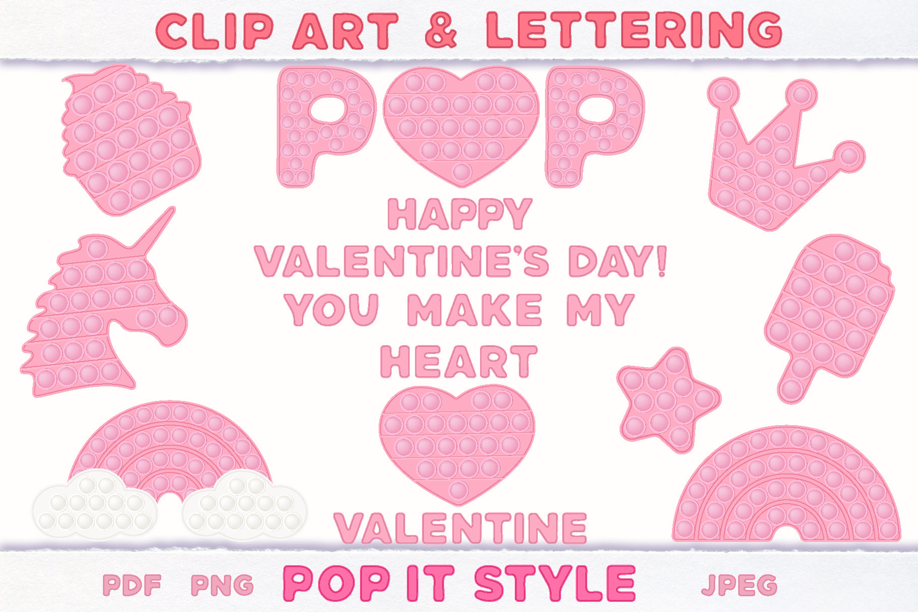 Valentine Day Pink Pop It Clip art | Creative Market