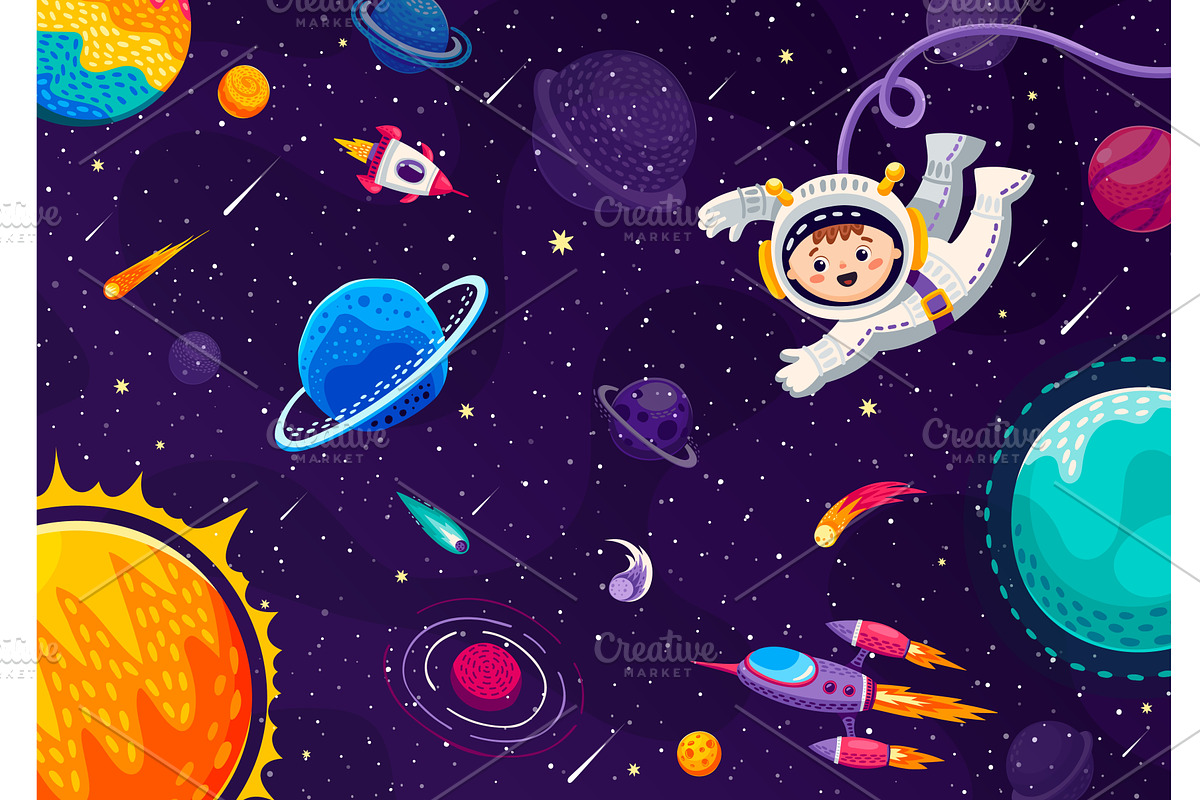Solar system planets and astronaut, an Illustration by Vector Tradition