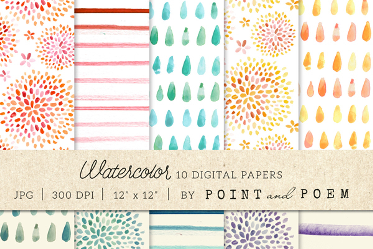 Watercolor Digital Paper Pastels, a Pattern Graphic by Point and Poem