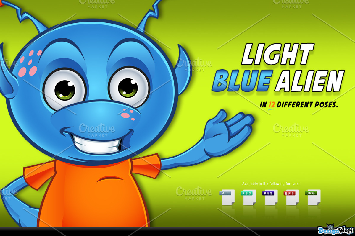 Light Blue Alien Character, an Animal Illustration by DesignWolf