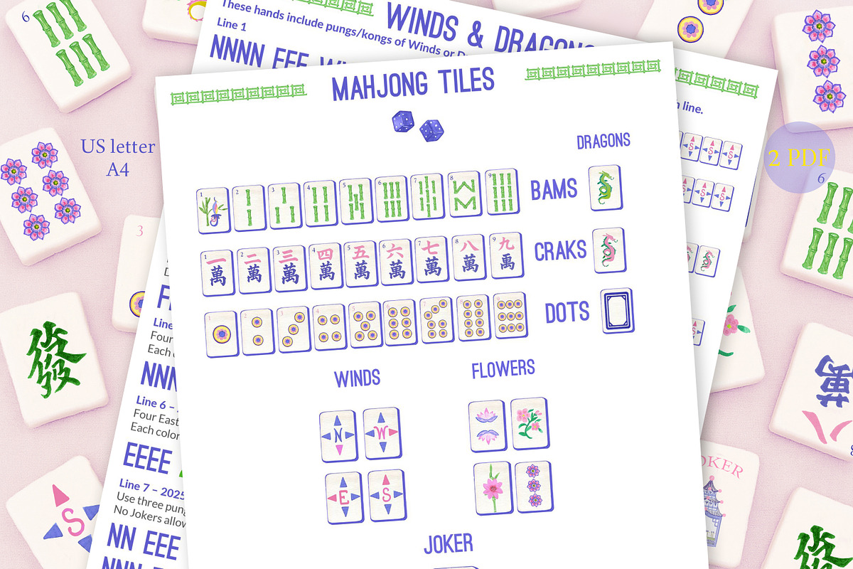 2025 Printable Mahjong Hand Guide, a Stationery Template by LABFcreations