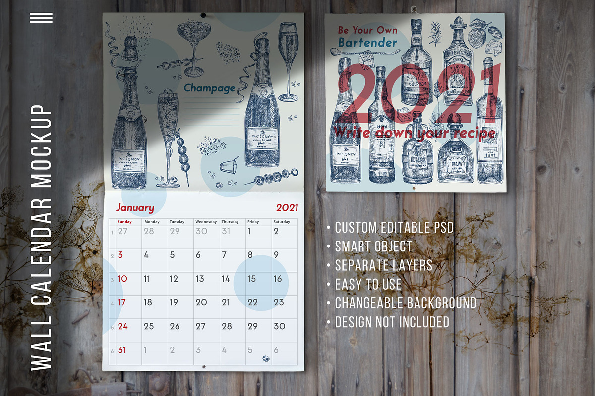 Wall calendar — Mockup, a Print Template by Zimages