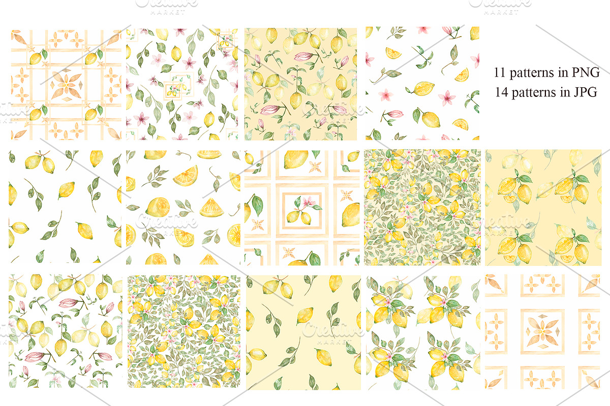 Watercolor Lemon Patterns, a Pattern Graphic by MayaNavits
