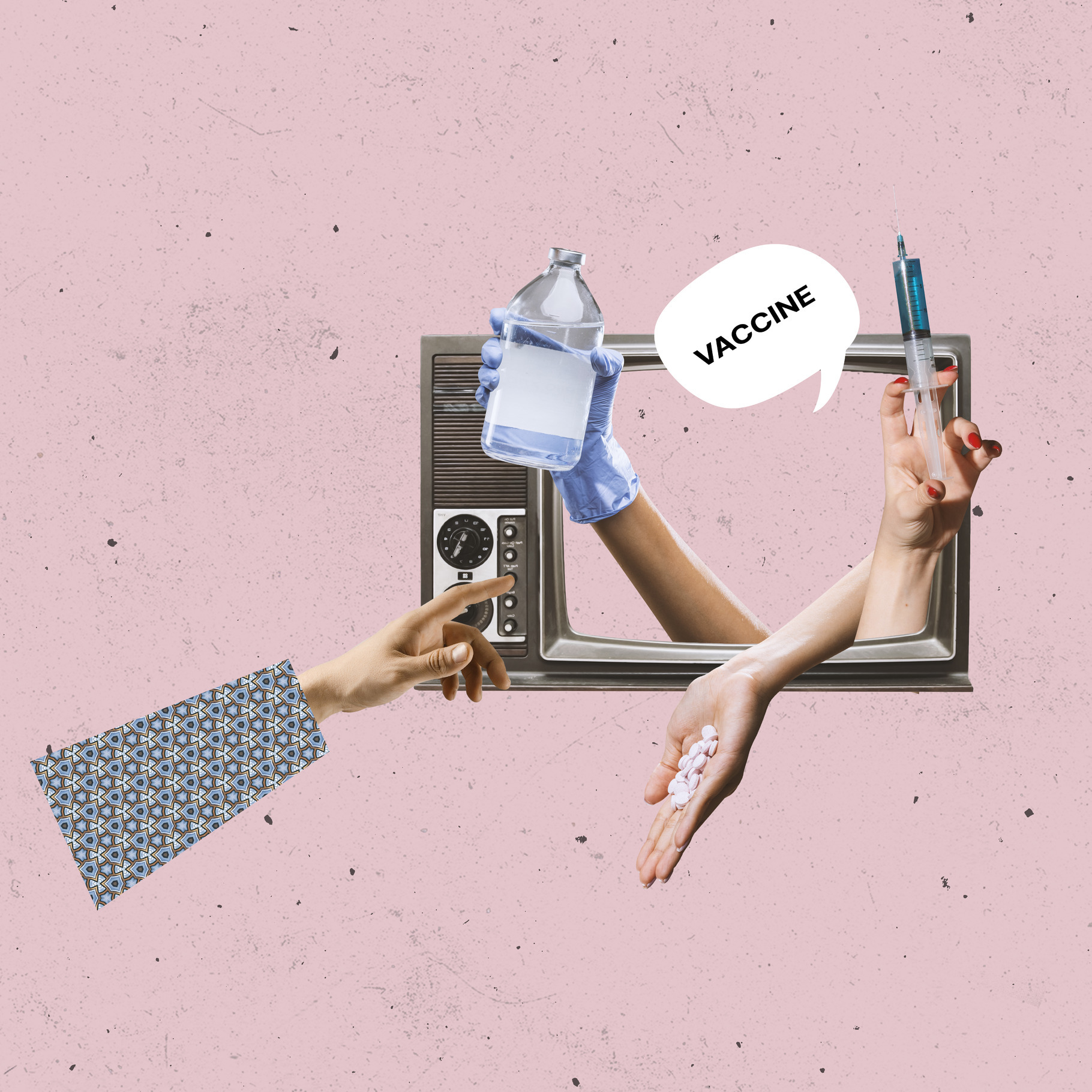 Contemporary art collage. Concept of health care, covid-19, safety ...