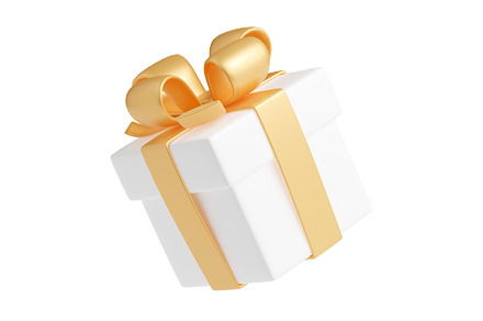 White gift box with golden ribbon | 3D Objects ~ Creative Market