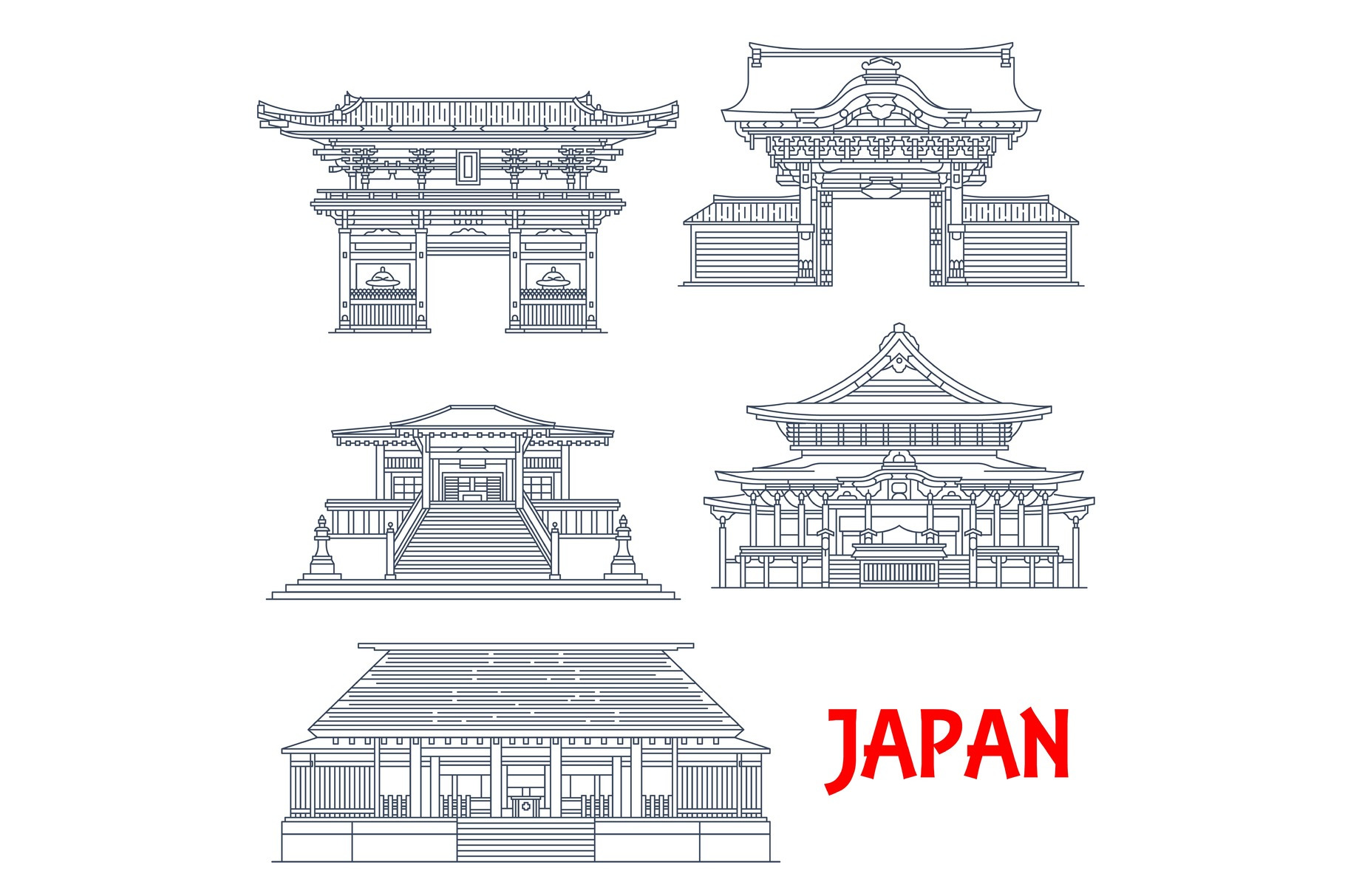 Japanese travel landmarks, an Illustration by Vector Tradition
