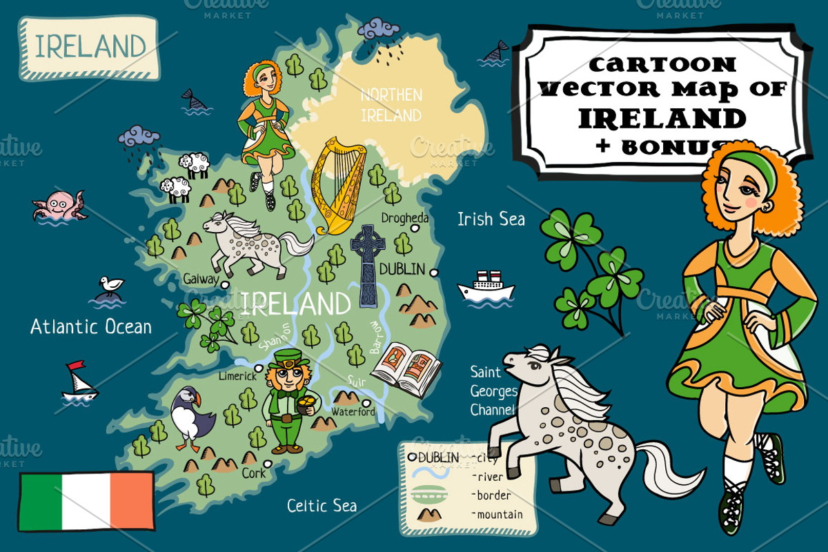 Cartoon map of Ireland +bonus, an Illustration by Nata Savina Art ...