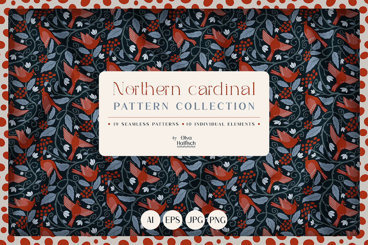 Red Cardinal Vector Seamless Patterns