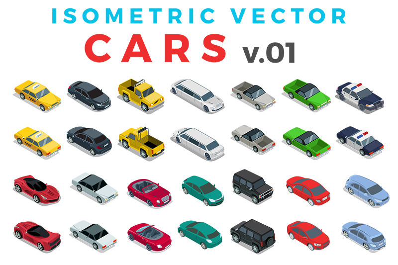 Vector Cars Isometric Flat style v.1, a Graphic by Sentavio