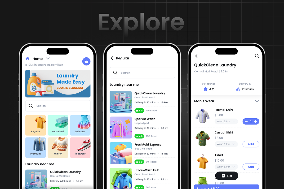Laundry Booking App | DeliWash, an UI Kit Template by Opus LabWorks