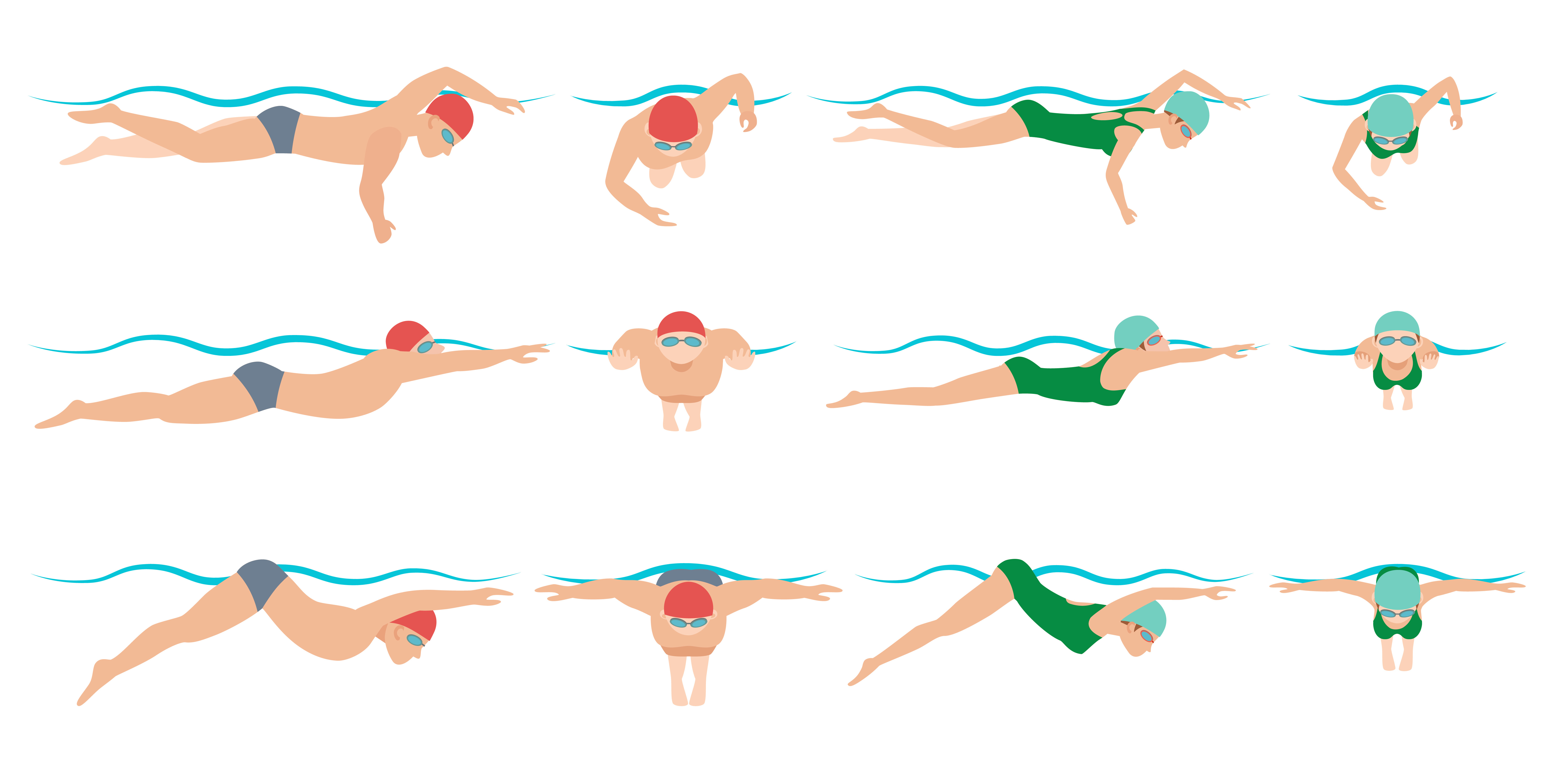 Different swimmers style vector | Healthcare Illustrations ~ Creative ...