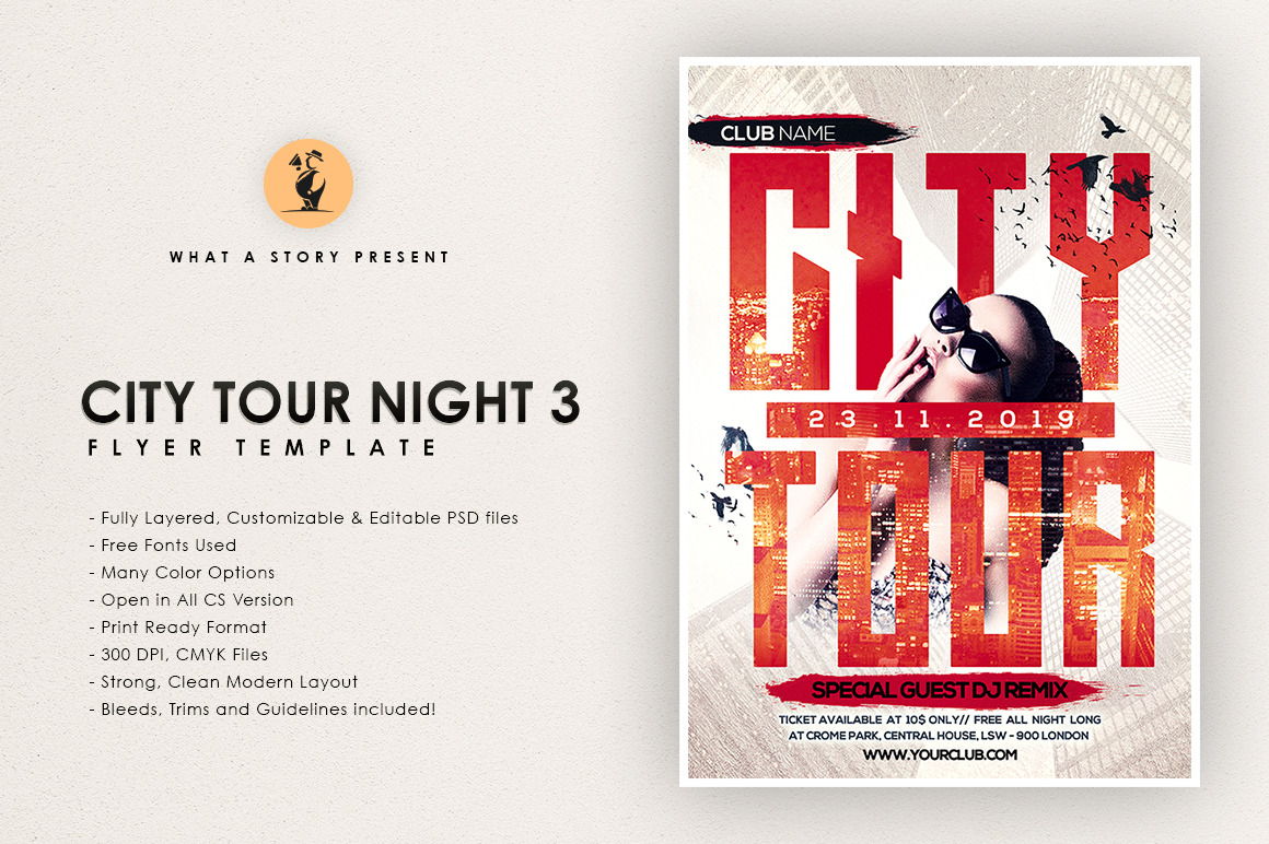 City Tour Night 3, a Flyer Template by What a Story