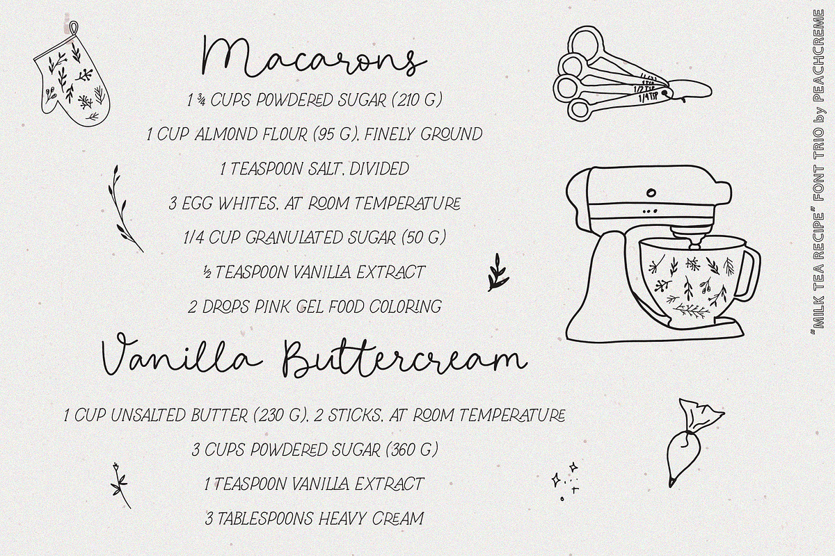 Milk Tea Recipe // FONT TRIO+GRAPHIC, a Handwritten Font by PeachCreme