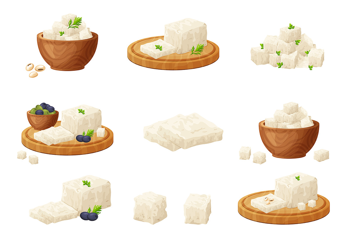 Cartoon feta and tofu cheese, a Food Illustration by Astarte_design
