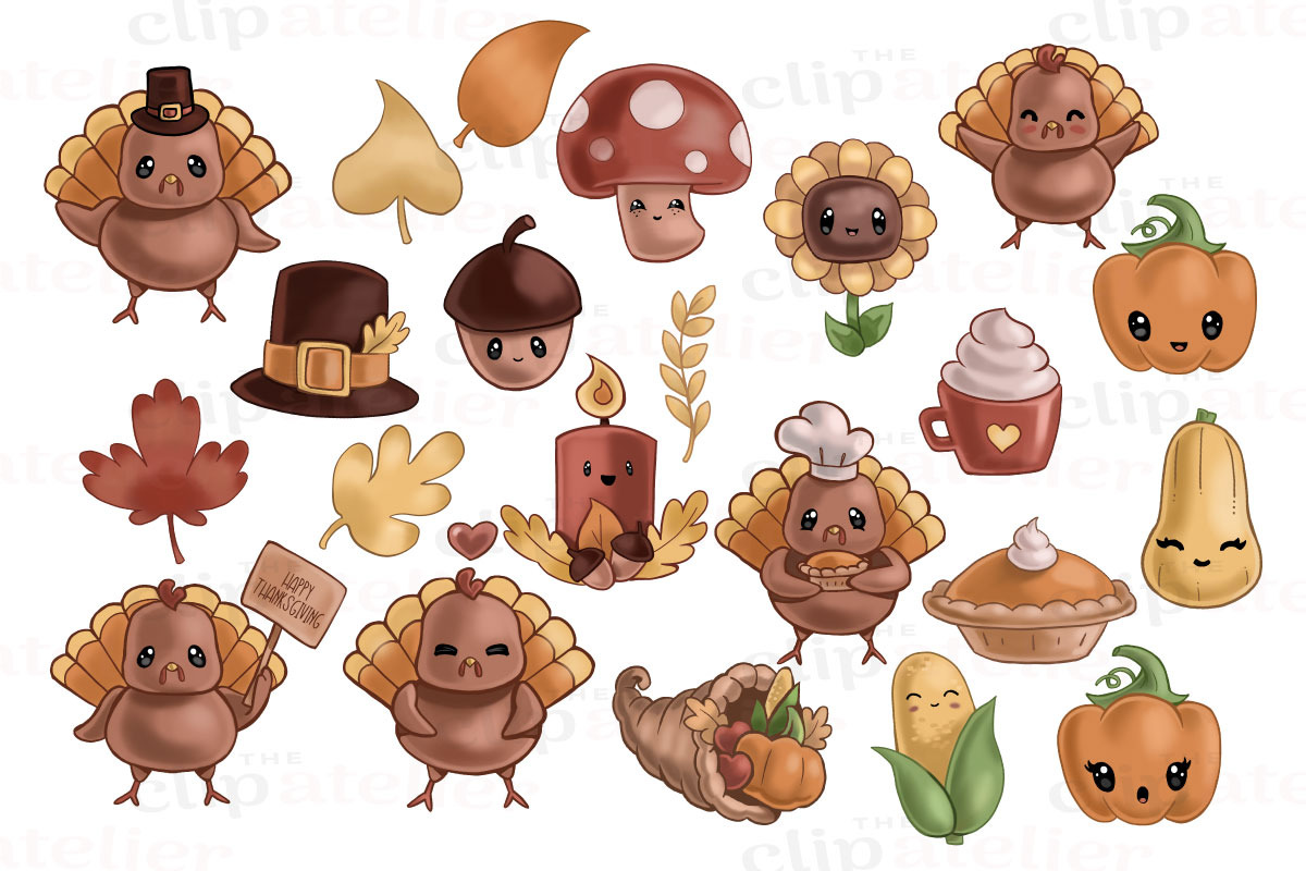 Cute Thanksgiving Clipart, an Illustration by TheClipAtelier