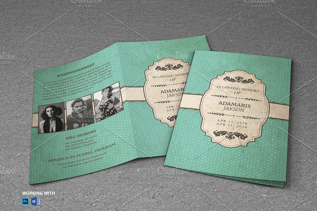 Funeral Program Template Vintage, a Brochure Template by Madhabi Studio