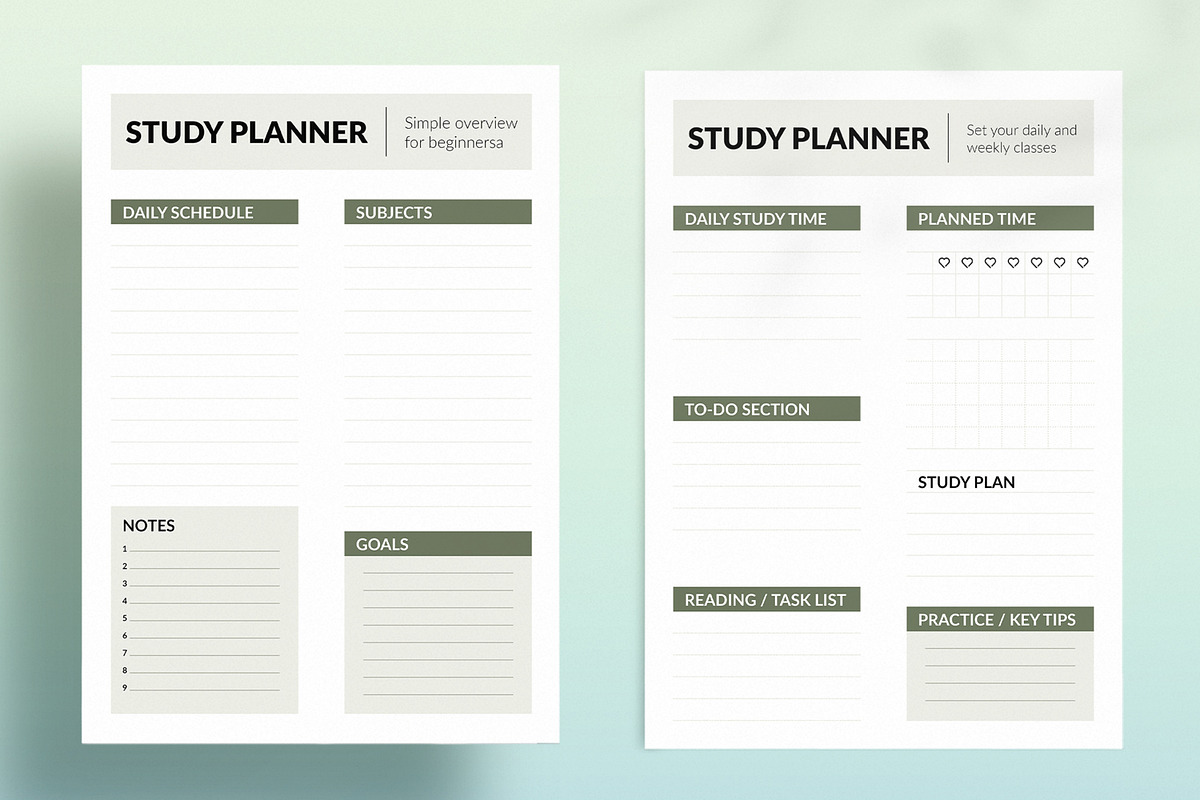 Study Planner Template Layout
