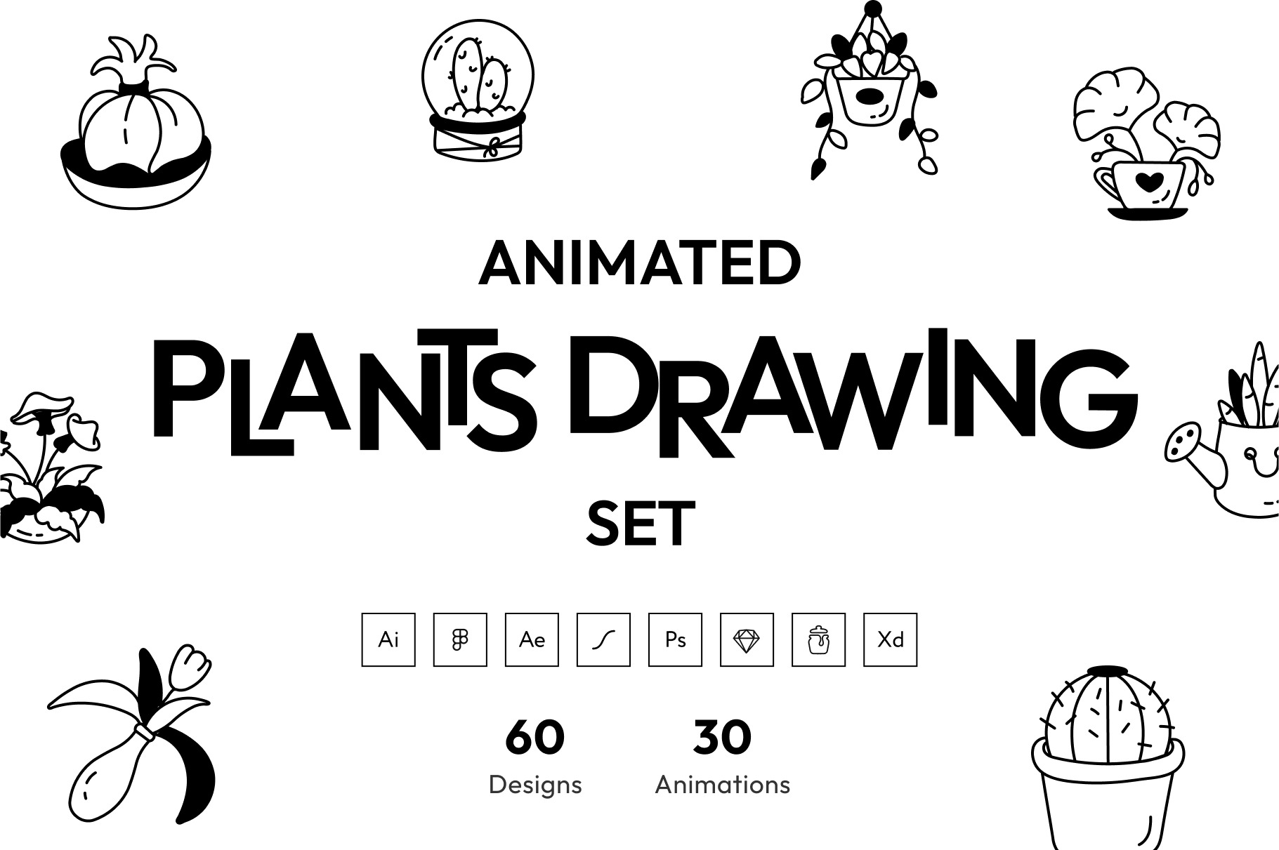 Animated Plant Drawing Set | Creative Market