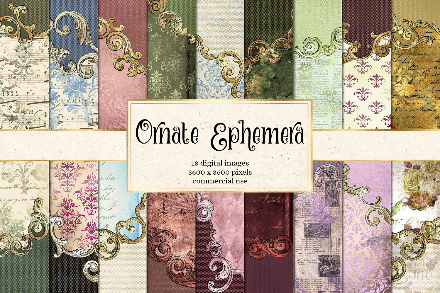 Ornate Ephemera Digital Paper, a Texture Graphic by Digital Curio ...