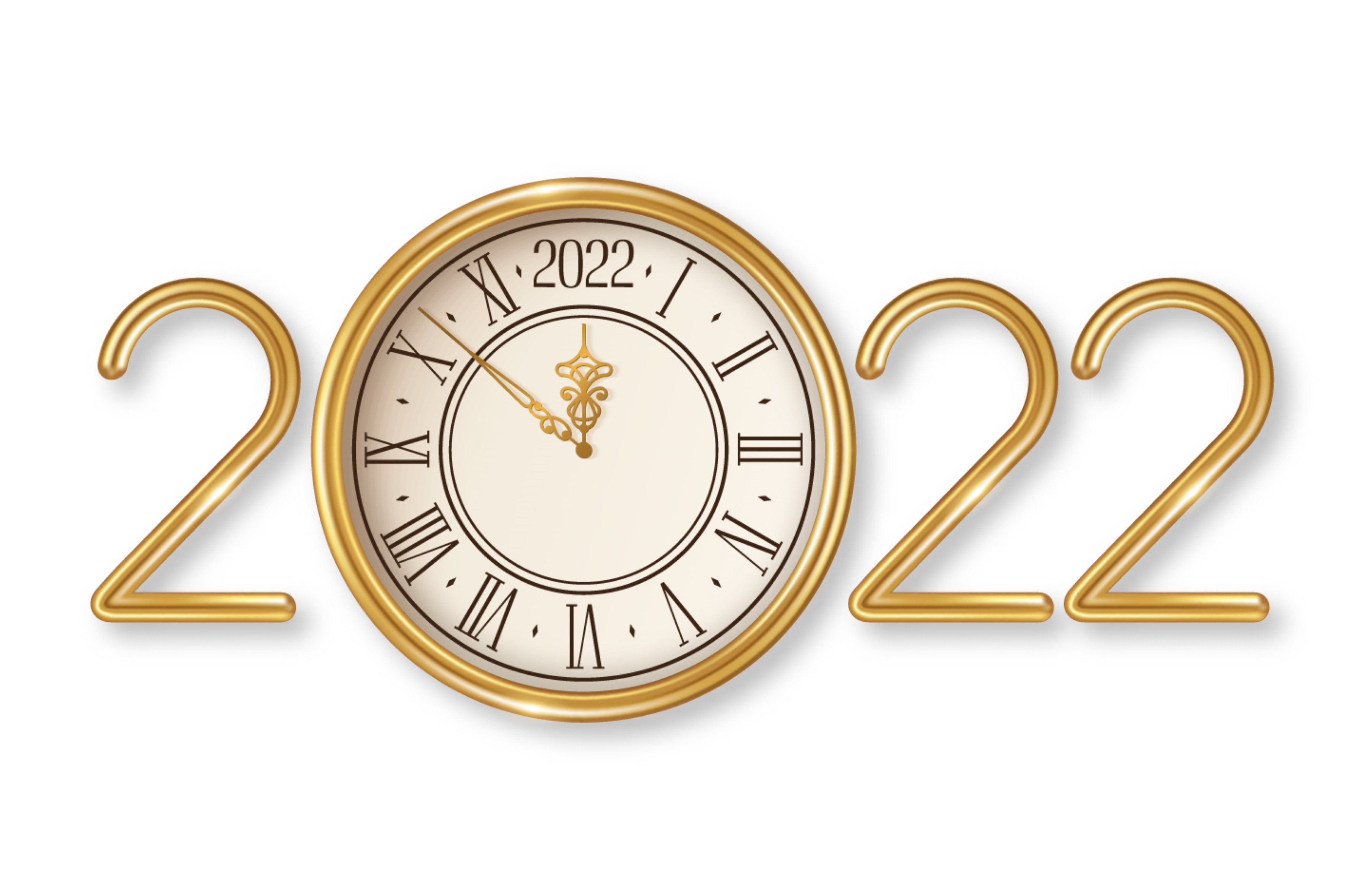 Happy New Year 2022 clock gold, a Work Illustration by kotoffei