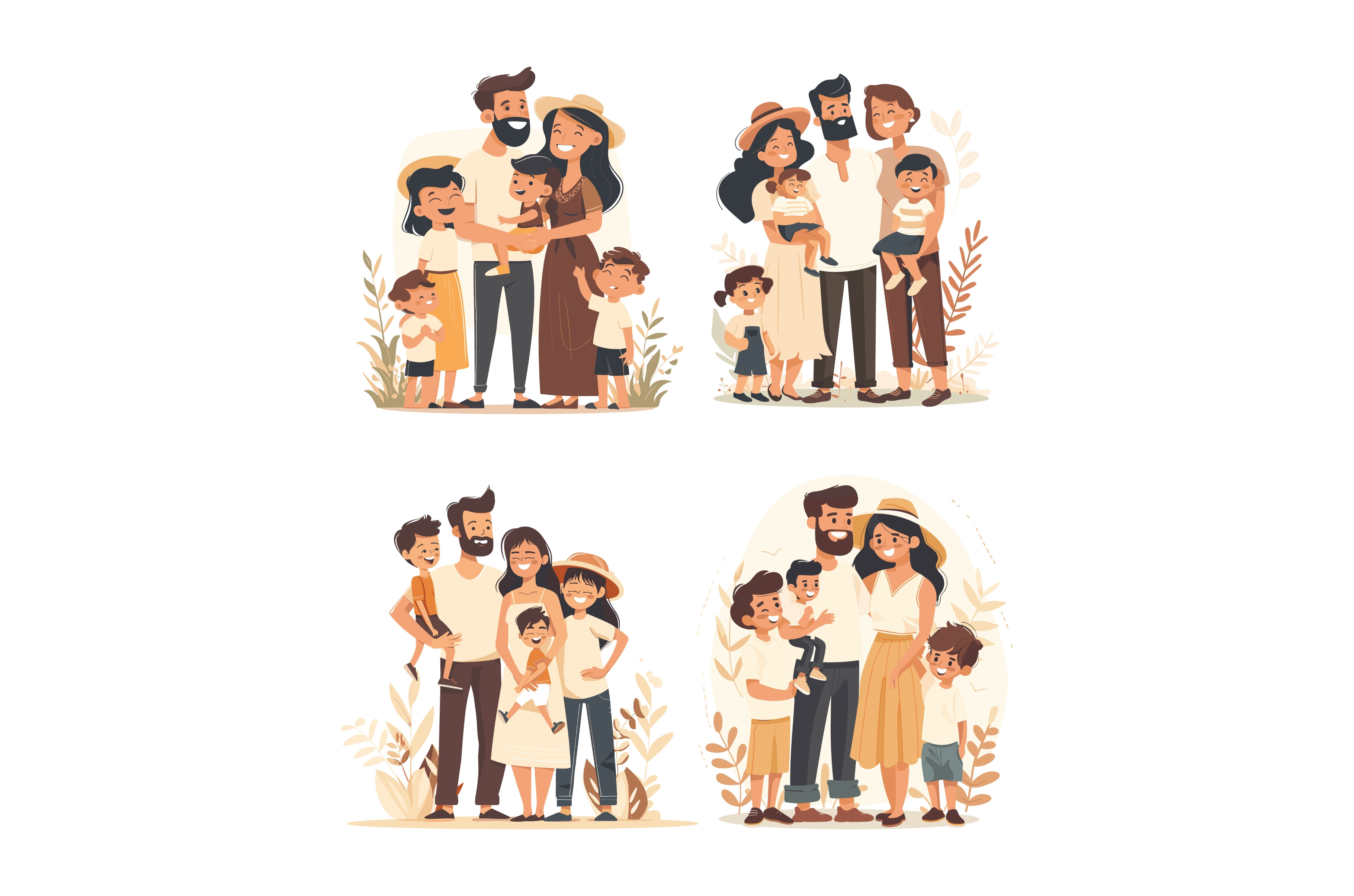 Happy family scenes cartoon vector | People Illustrations ~ Creative Market