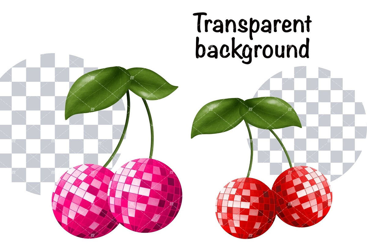 Watercolor Disco Ball Cherry Clipart, a Decorative Illustration by KisbyArt