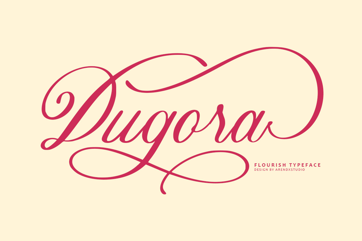 Dugora – Flourish Script Typeface, a Script Font by Arendxstudio