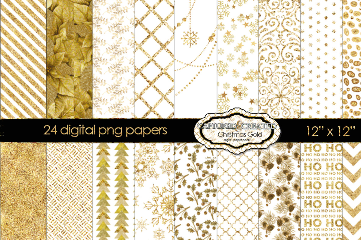 24 Christmas Gold Patterned Papers, an Object Graphic by Captured and ...