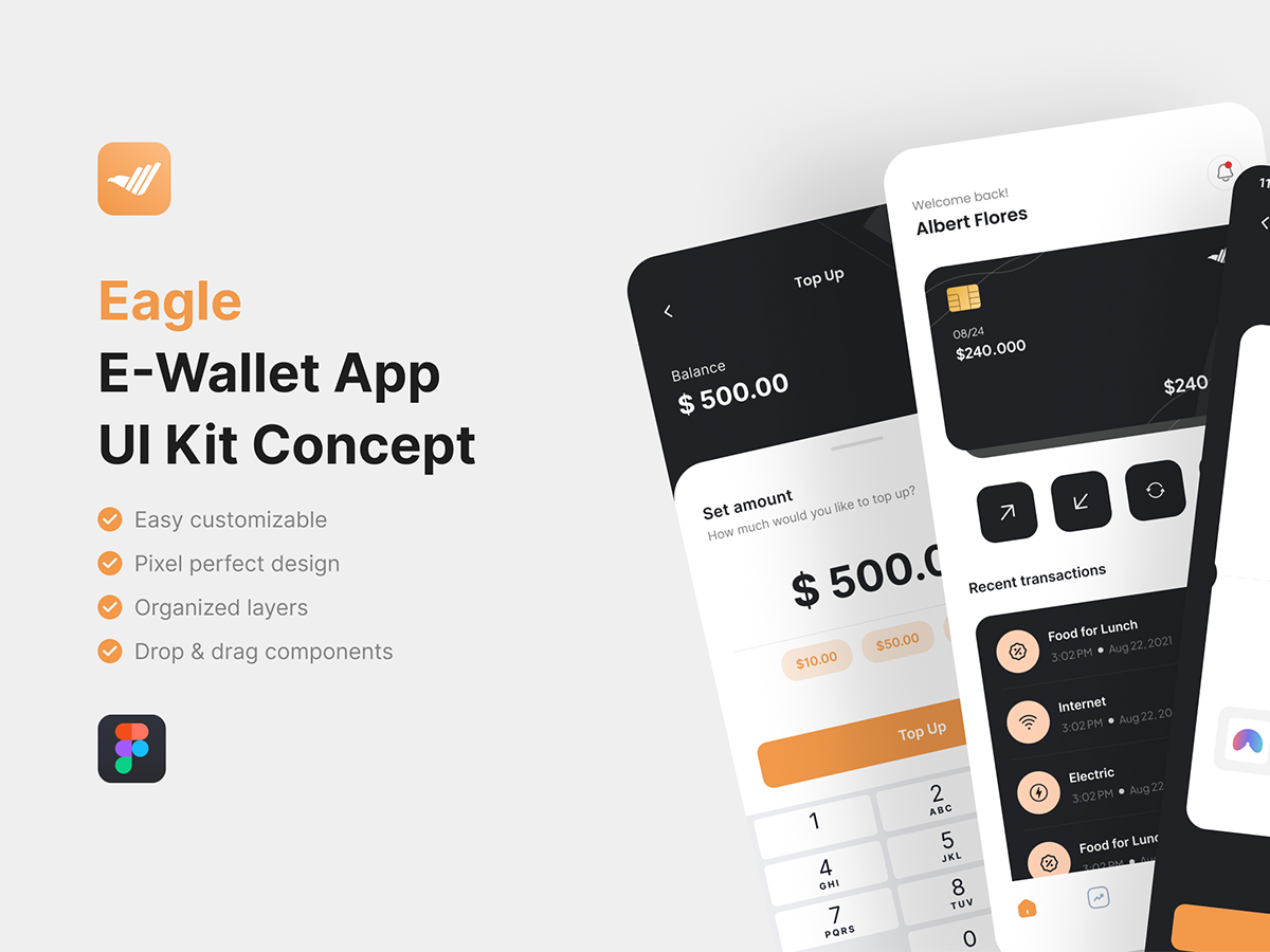 Eagle_E-Wallet App UI Kit, an UI Kit Template by iDoodle Studio