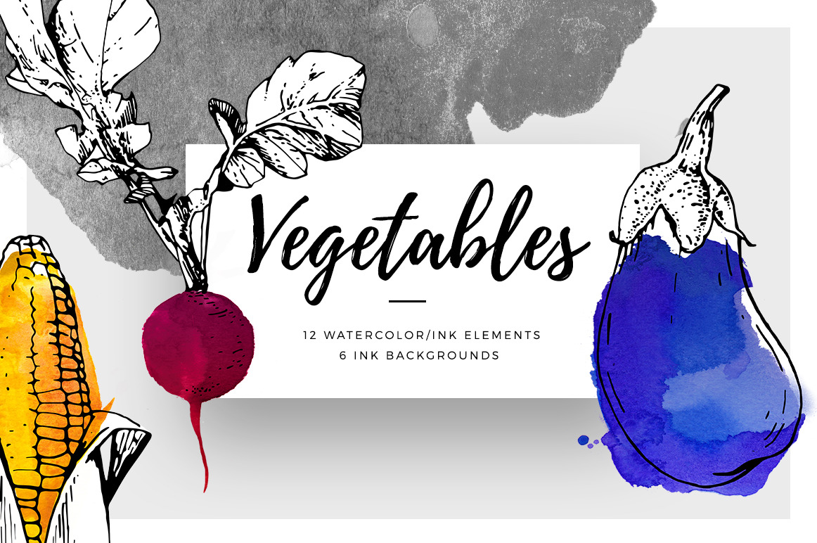 Ink Watercolour Vegetables, an Illustration by SMPL Market