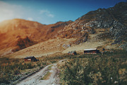 Tilt-shift view of road and hills | Nature Stock Photos ~ Creative Market