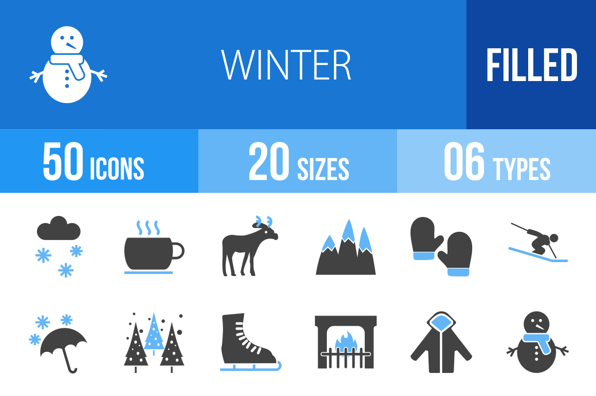 50 Winter Blue & Black Icons, an Icon by IconBunny