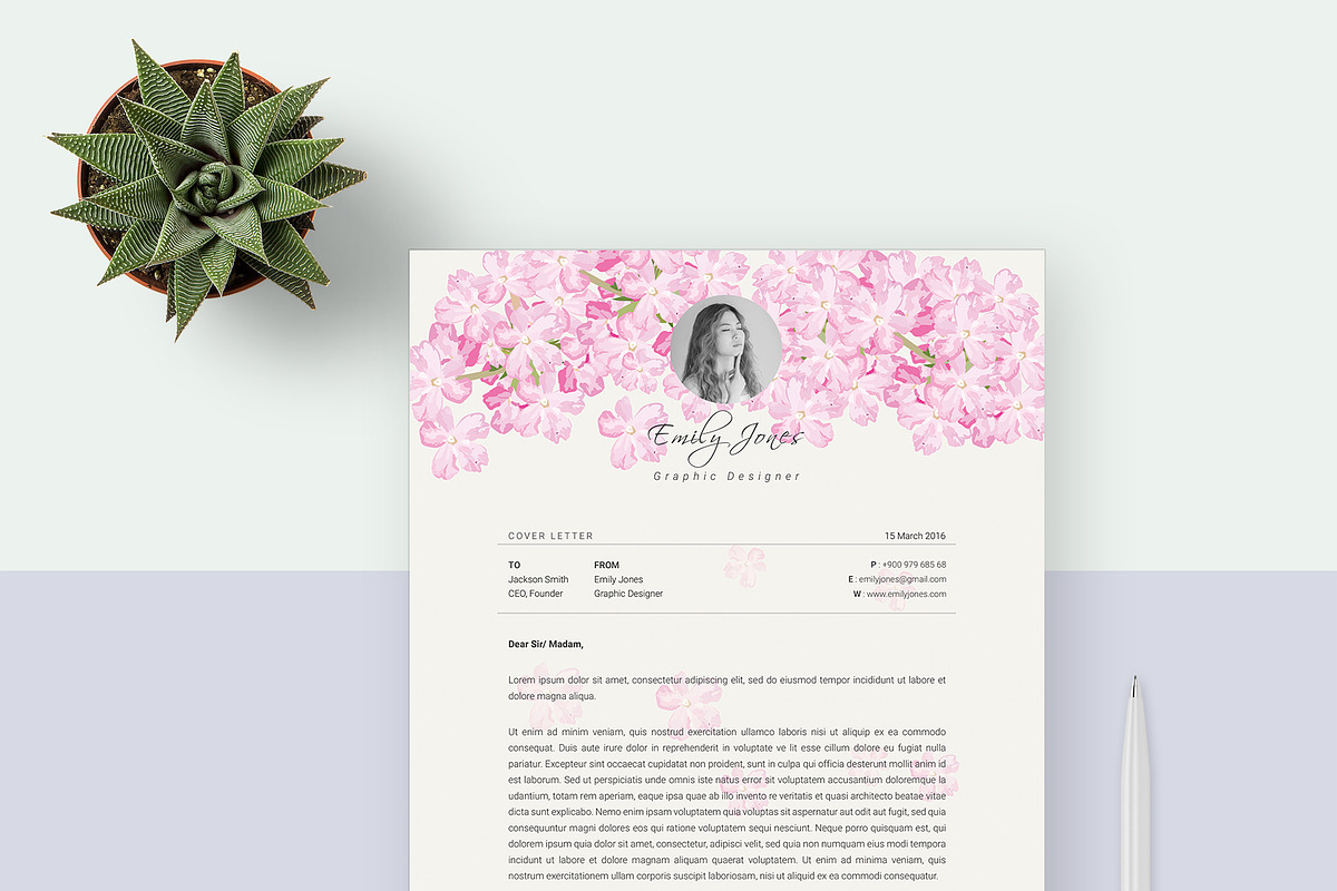 Floral Simple CV-Resume Template *C, a Resume Template by Showy68 Template