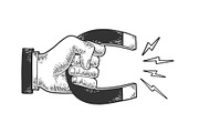 Hand with magnet sketch engraving, an Object Illustration by AlexArt