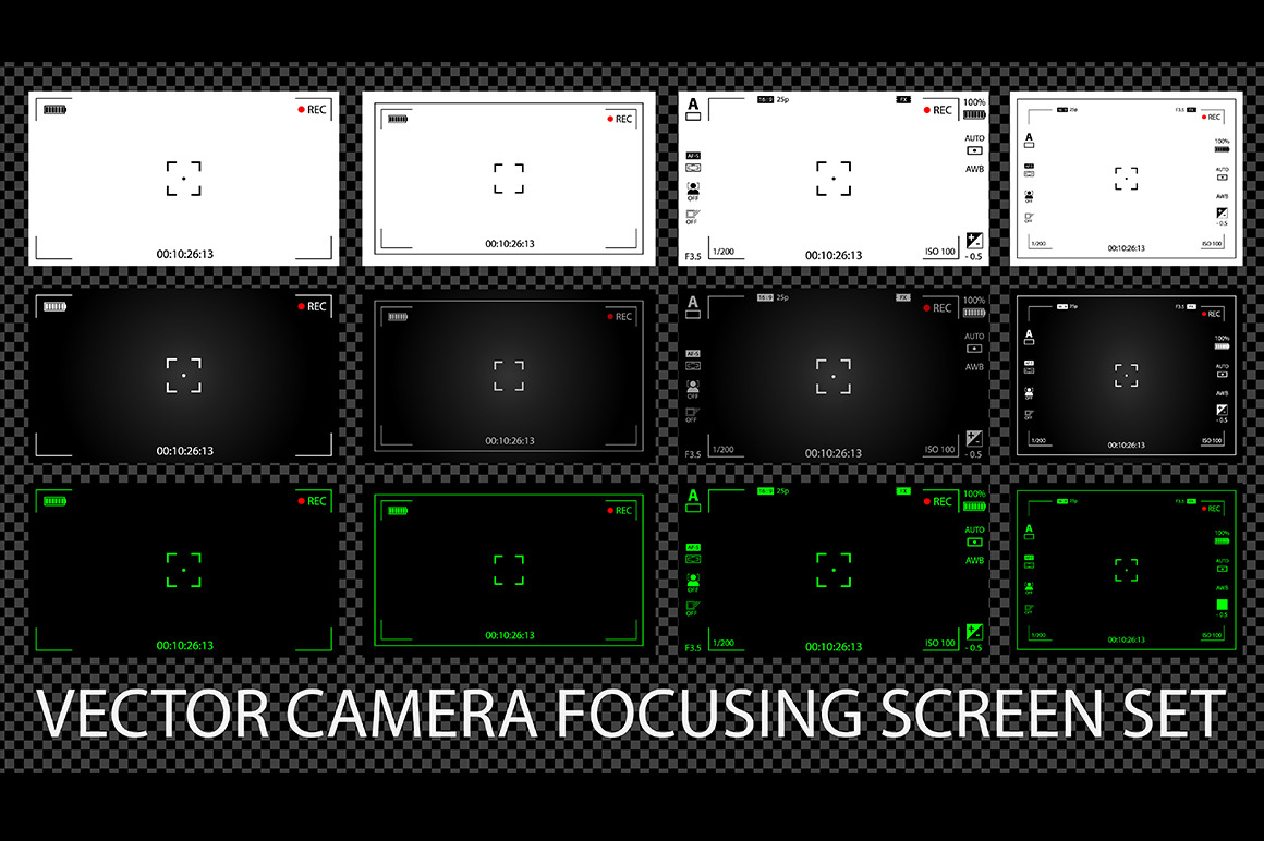 Camera focusing screens 13 in 1 pack, an Illustration by PhotoVector