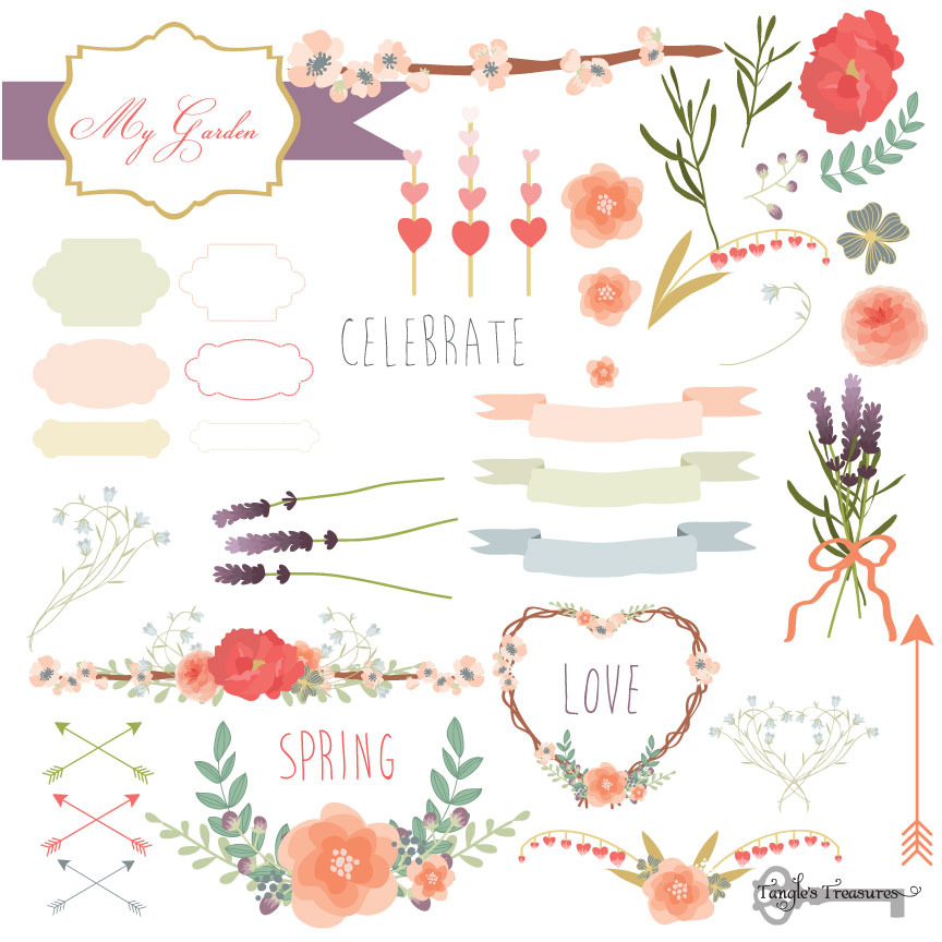 Spring Love Romantic Flower Vectors, an Illustration by Verdigris Studios