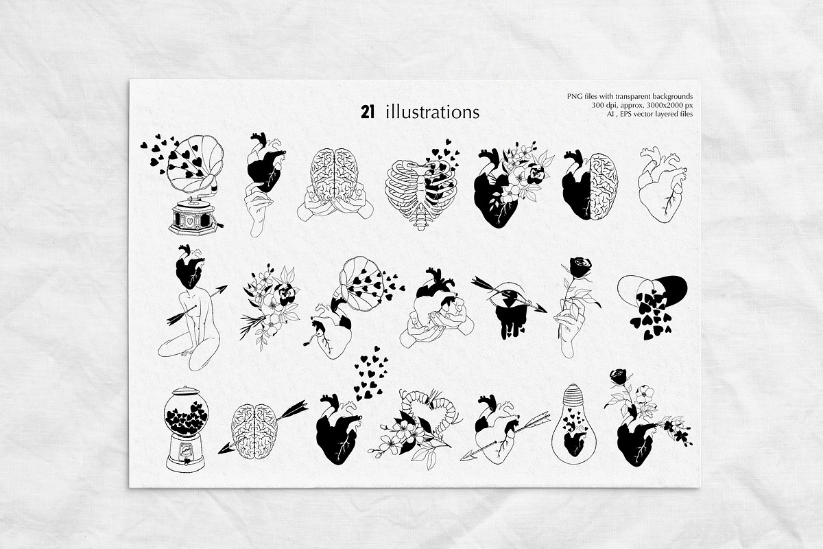 Valentines Day line art collection, an Illustration by ArtPavo