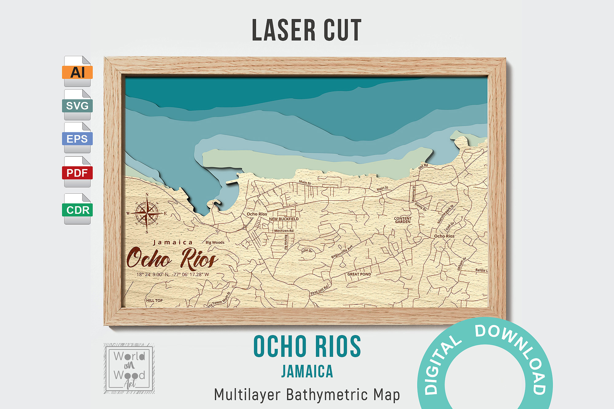 Ocho Rios Map SVG, Laser Cut Files, an Object Graphic by DimShop