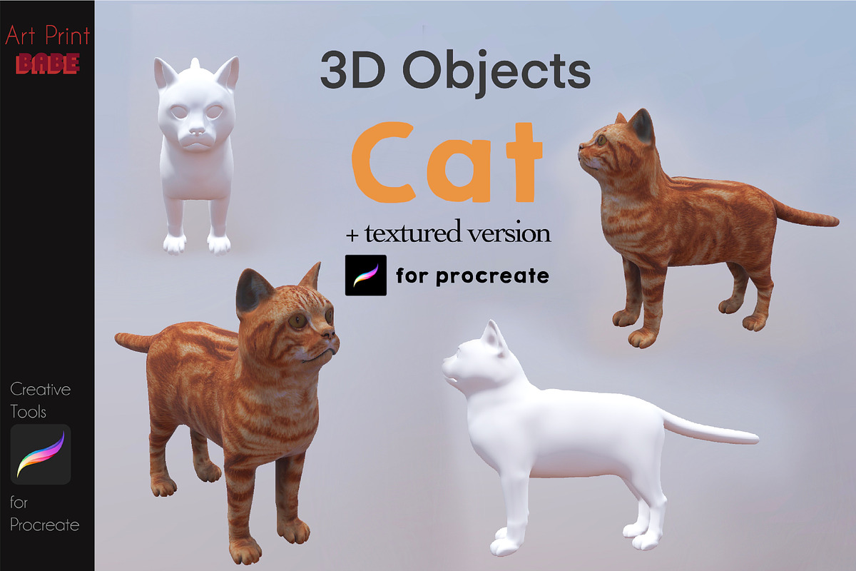 3D Object Cat Model Realistic Tattoo