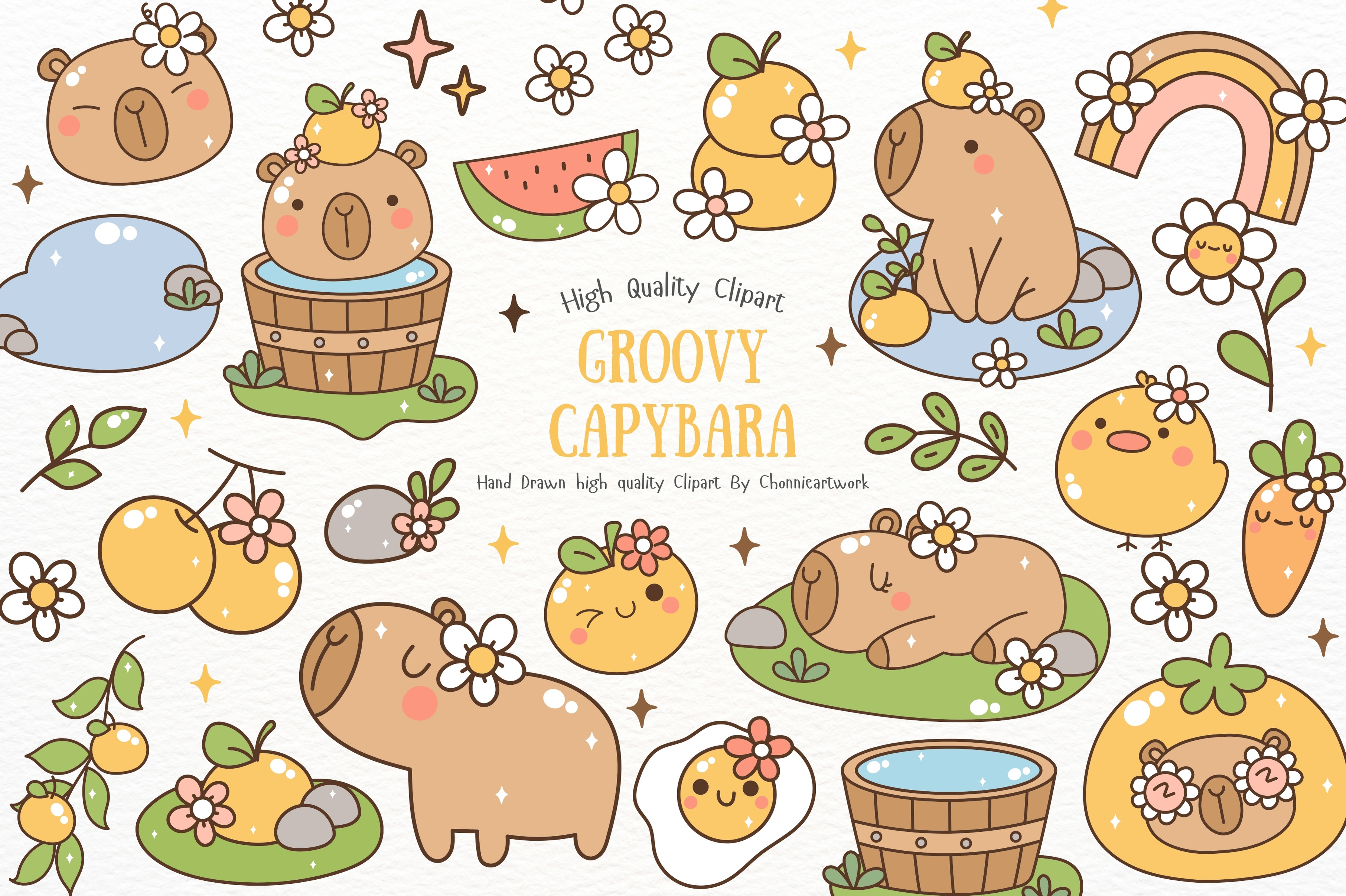 Groovy Capybara SVG PNG, a Seasonal Illustration by Chonnieartwork